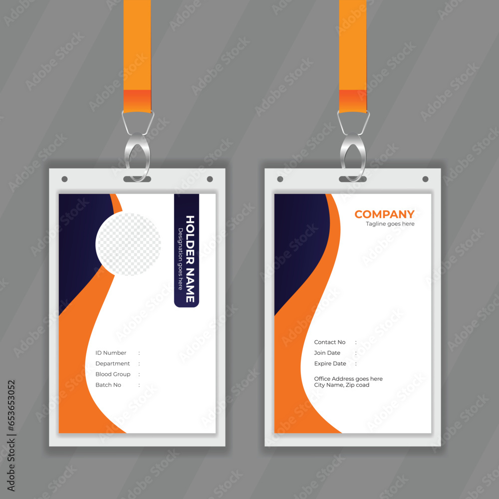 Customizable office stuff information card design mockup. Orange color ...