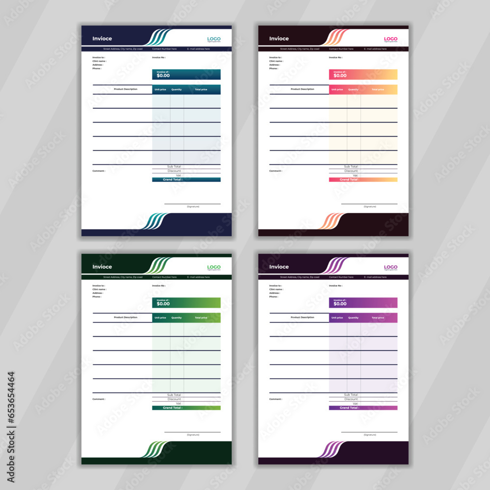 Black color deign template for corporate invoice with white background ...