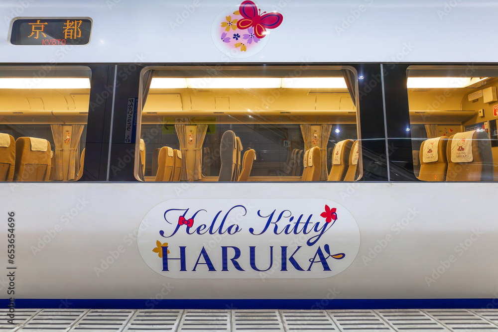 Osaka, Japan - March 28 2023: Hello Kitty Haruka Express operated by JR ...