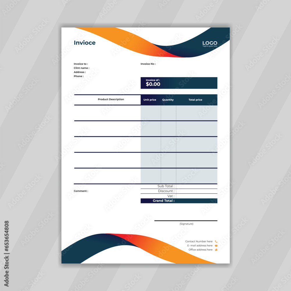 Colorful and stylish design for corporate invoice. Modern or abstract ...