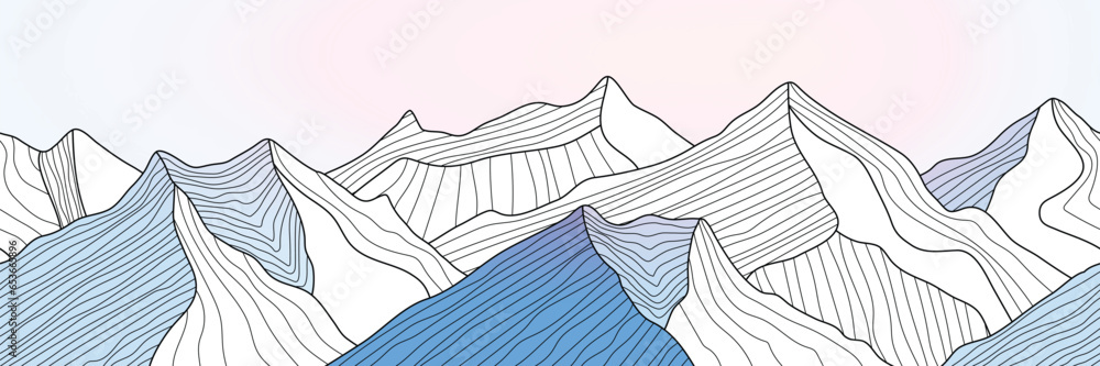 Mountain line arts wallpaper, seamless border, imitation of mountain ...