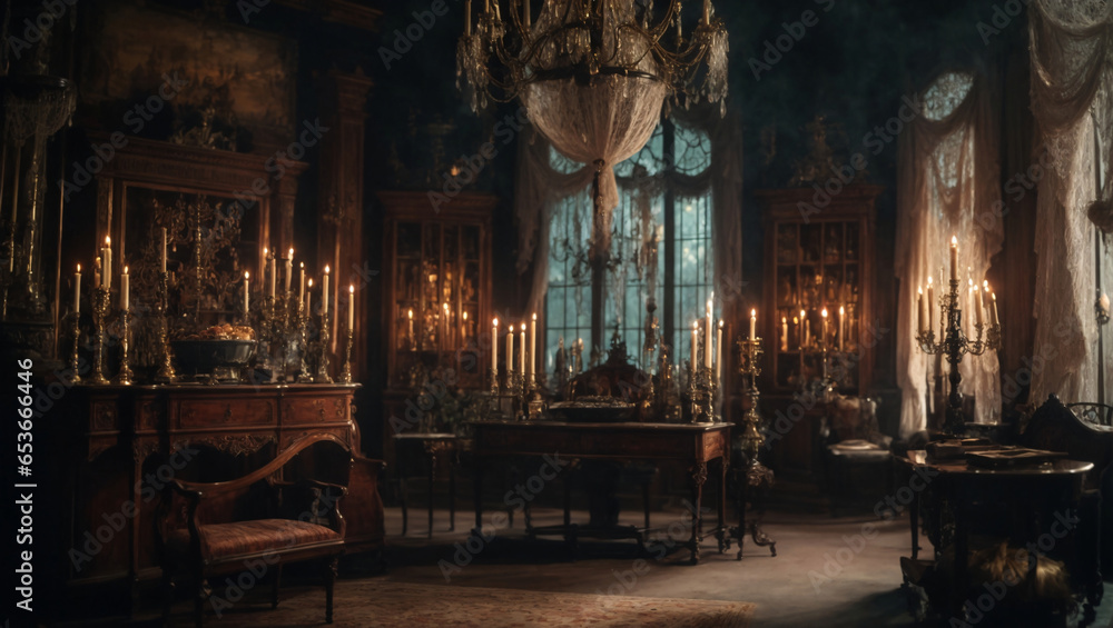 Halloween-themed, Haunted Mansion Interior: A spooky backdrop featuring ...