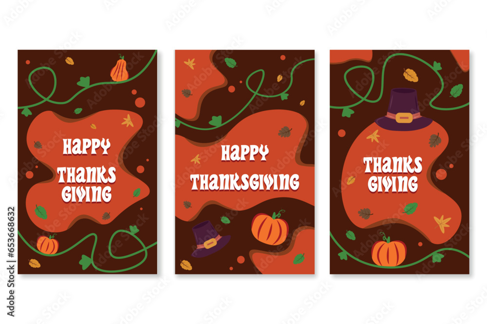 Thanksgiving day banners in cartoon design. This brochure with a unique ...