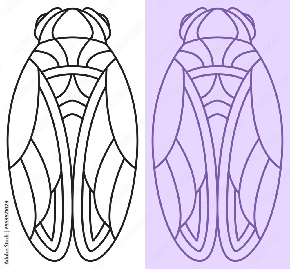 Dessin au trait fin d'une cigale, insecte qui chante l'été en Provence ...