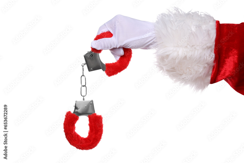 PNG, Santa's hand with handcuffs, isolated on white background Stock ...