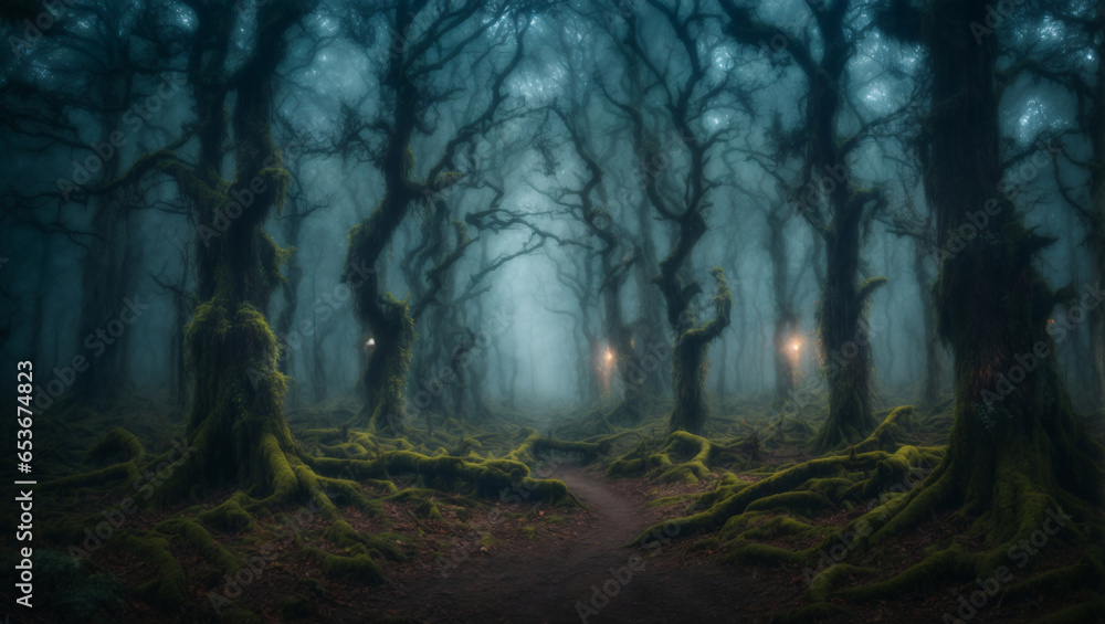 Halloween-themed, Spooky Forest: A background showcasing a dense and ...