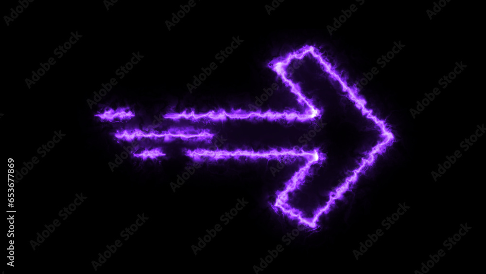 Purple arrow flame heat black background.Arrow right sing . Stock ...
