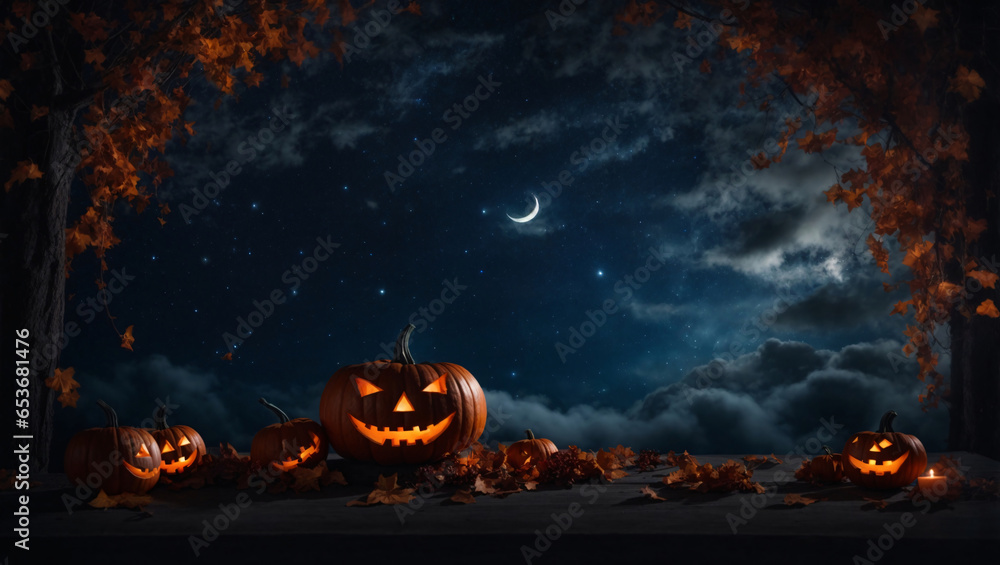 Halloween-themed, Halloween Night Sky: A digital backdrop displaying a ...