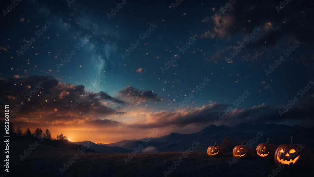 Halloween-themed, Halloween Night Sky: A digital backdrop displaying a ...