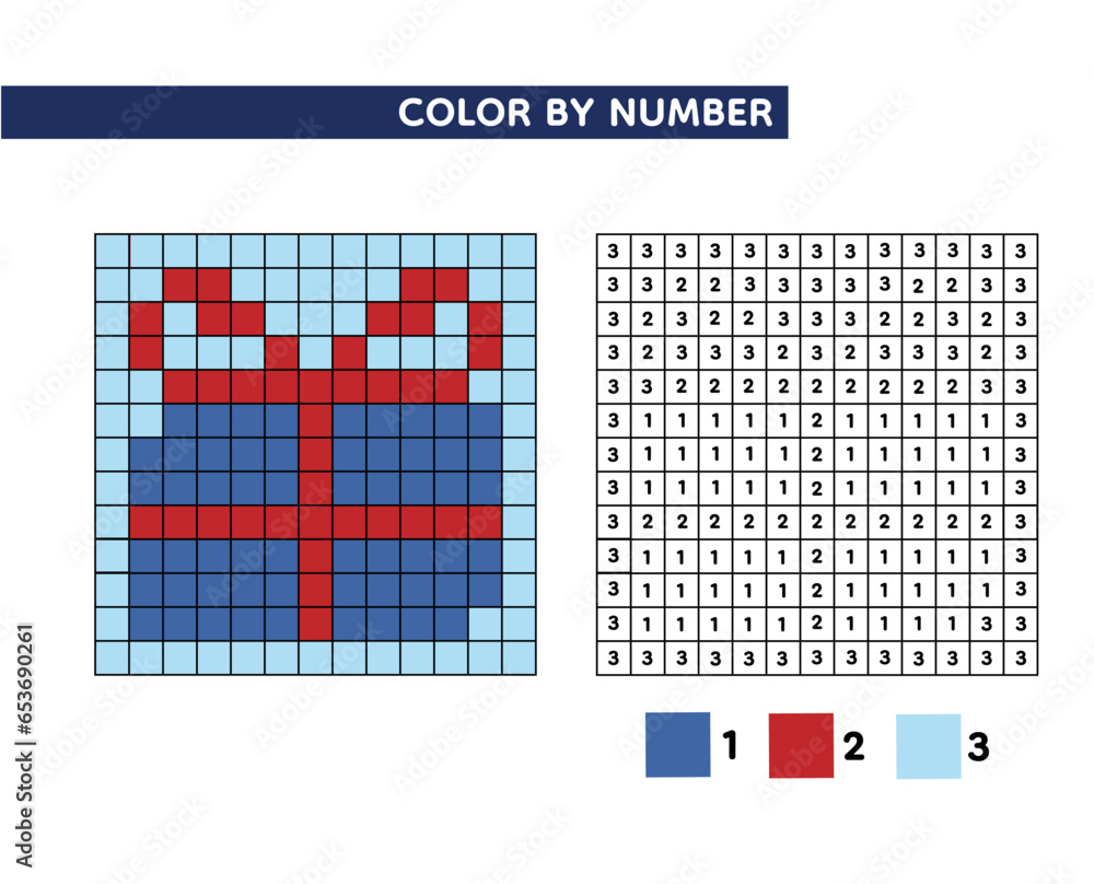 Christmas gift, box coloring book. Color by number educational game for ...
