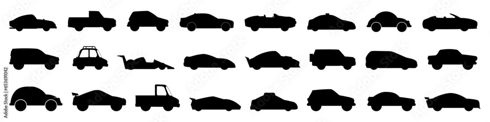 Vehicle car silhouette collection. Set of various types of car icons ...