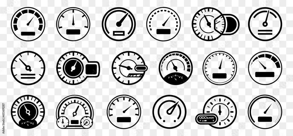 Speedometer vehicle icon collection. Set of car speedometer indicator ...