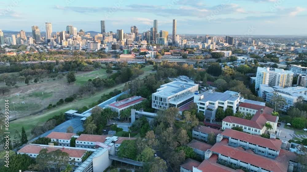 QUT Queensland University of Technology drone shot. Orbiting aerial ...