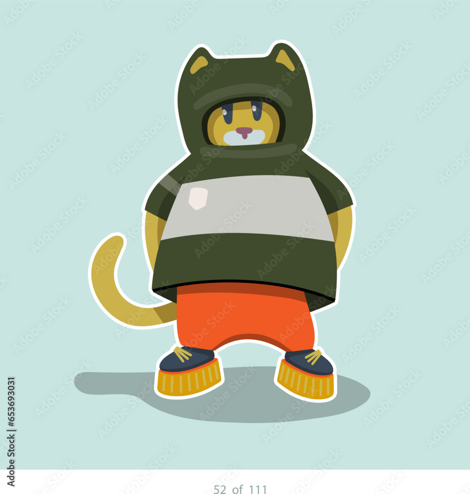 Cartoon stylized cat character. Set of 111 units. Number 52. 2d ...