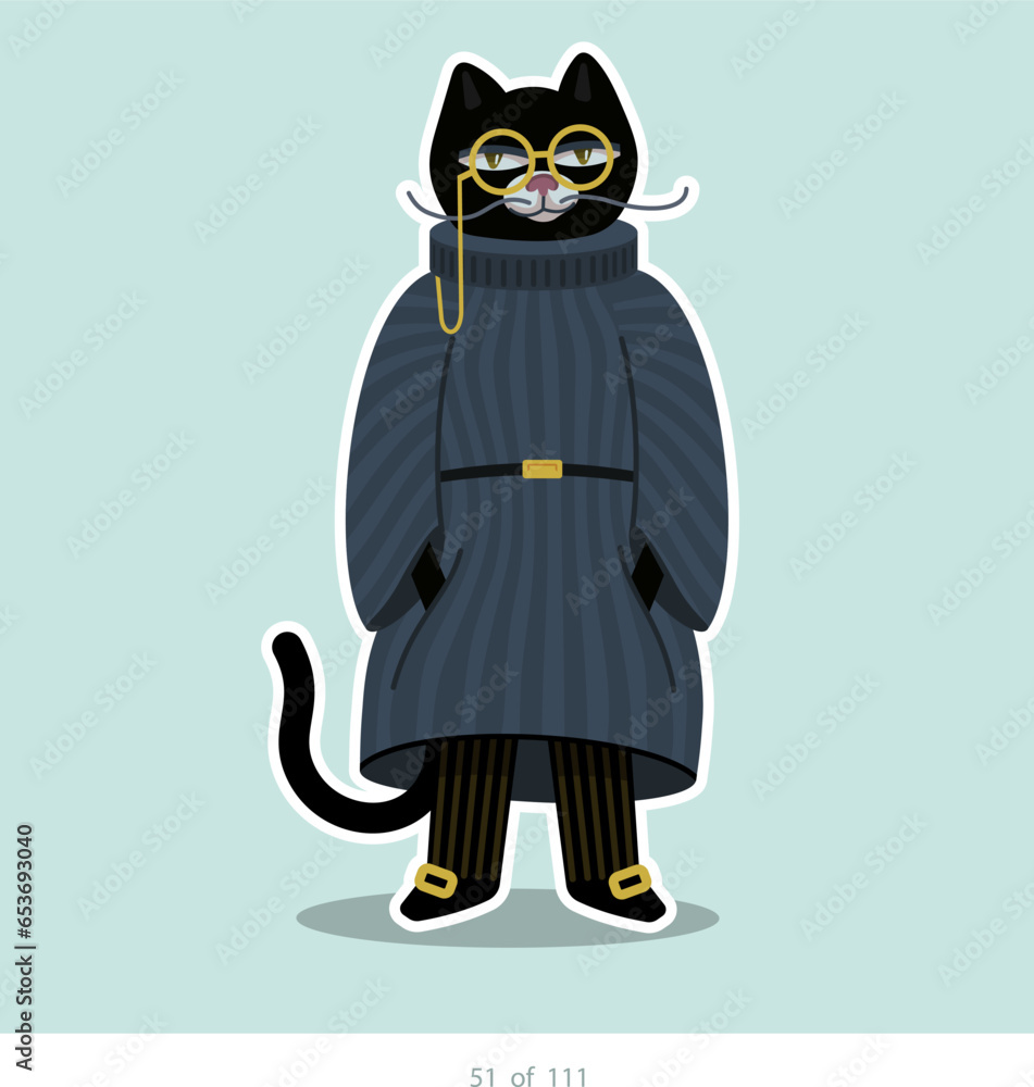 Cartoon stylized cat character. Set of 111 units. Number 51. 2d ...