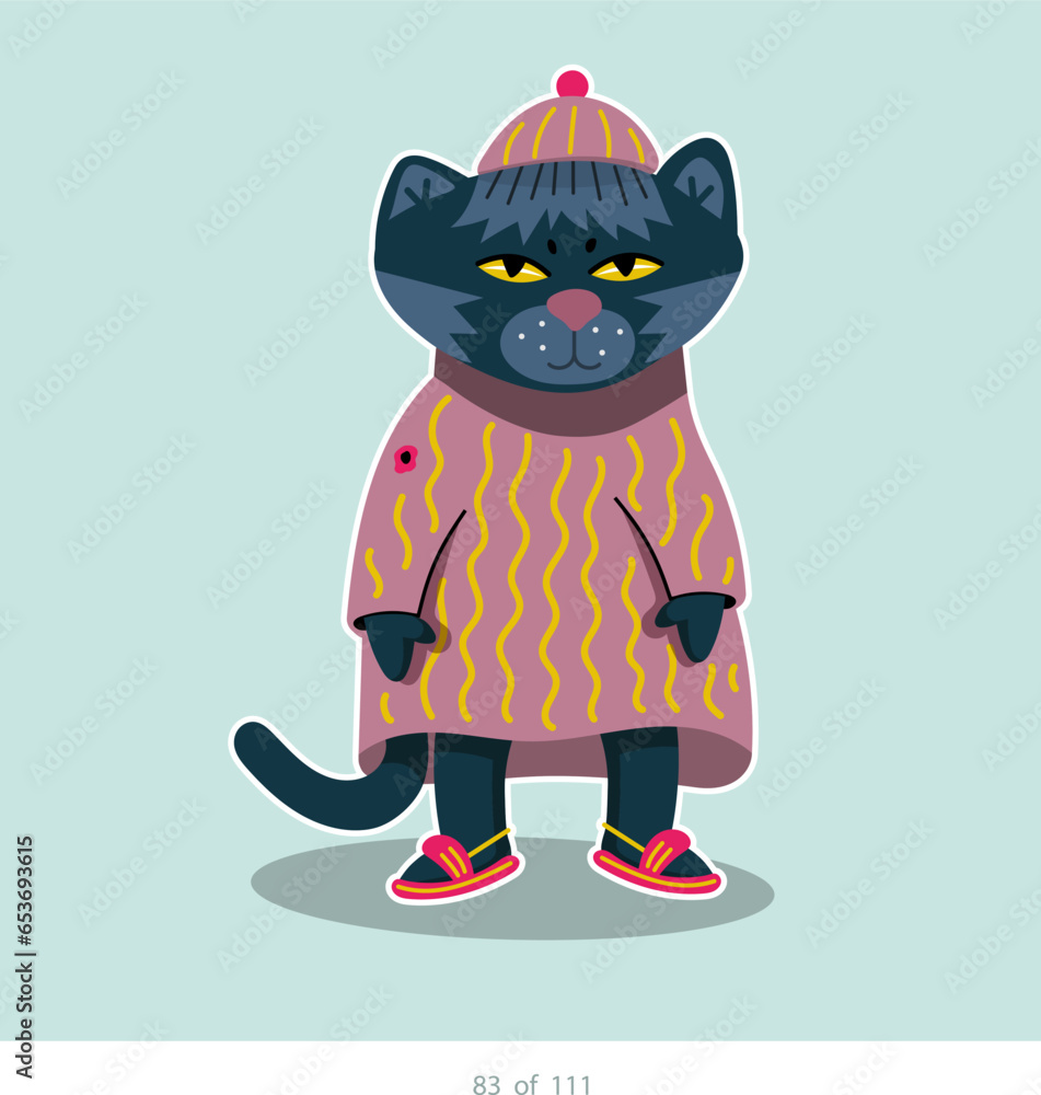 Cartoon stylized cat character. Set of 111 units. Number 83. 2d ...