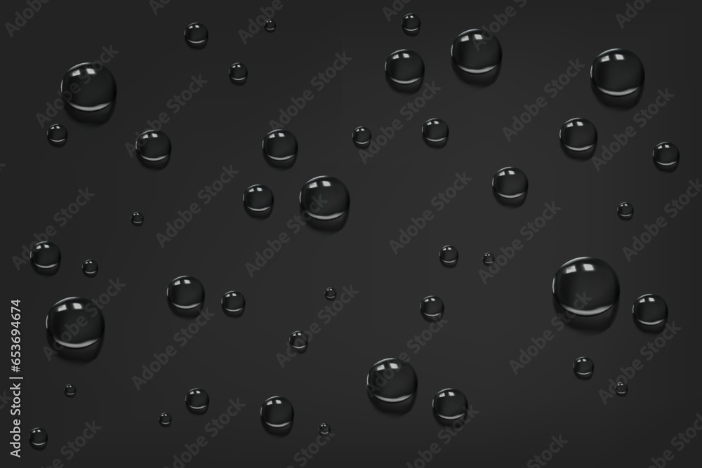 Drops of water rain on a dark window surface. Abstract wet texture, dew ...