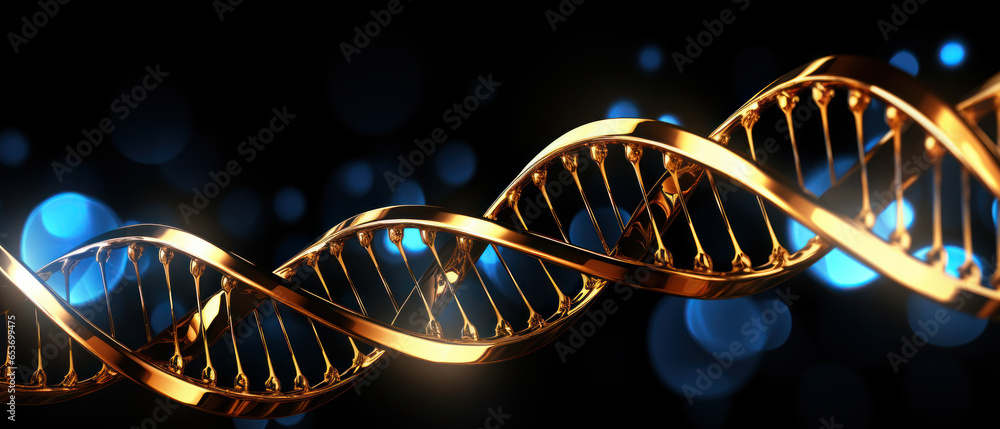 DNA sequence, DNA code structure with gold glow. Science concept ...