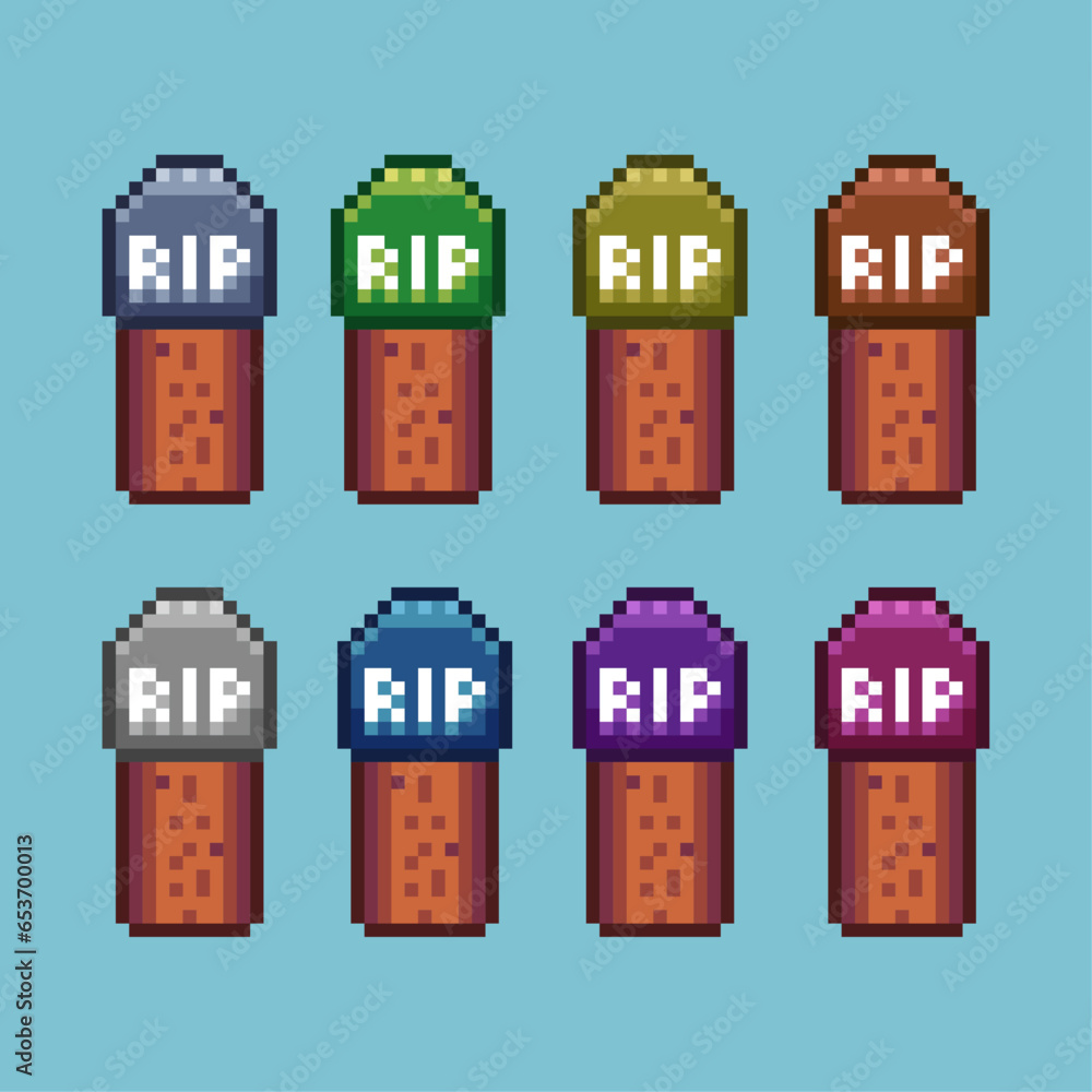 Pixel art sets of rip grave halloween with variation color item asset ...
