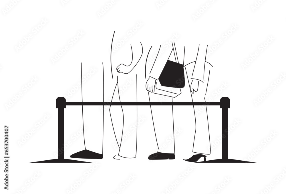 A flat vector illustration depicting a group of young adult customers ...