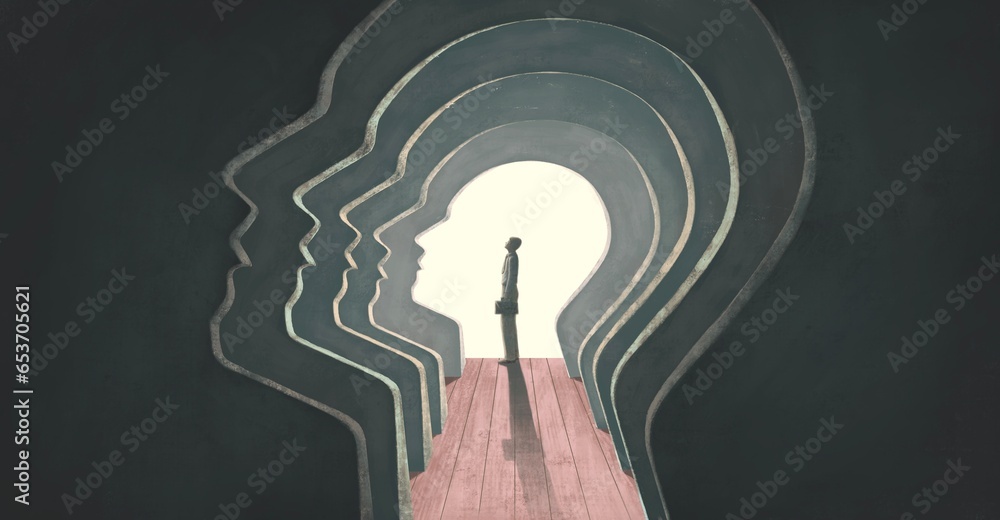 Mental health, brain, psychology concept art, 3d illustration, surreal ...