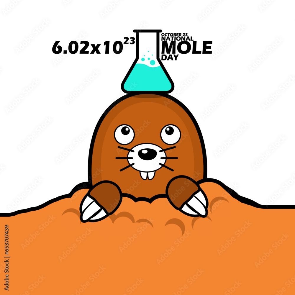 A mole emerges from the ground with a chemical tube glass above its ...
