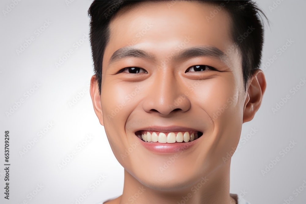 Closeup Portrait Of Handsome Asian Man, Showcasing His Radiant Smile ...