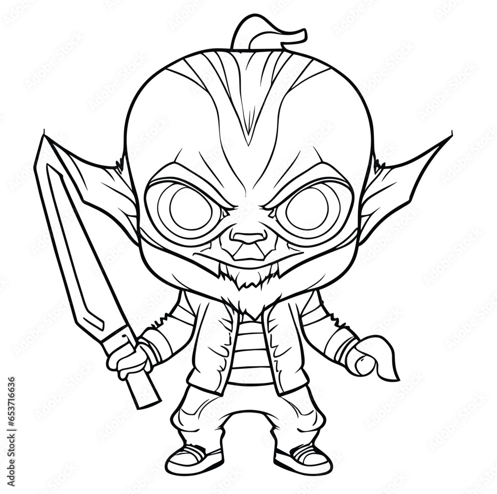 Vampire With Knife Coloring Page Vector 2 Stock Vector | Adobe Stock