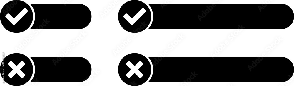 Approved and Rejected Icon Set with Black and White Check Mark and X ...