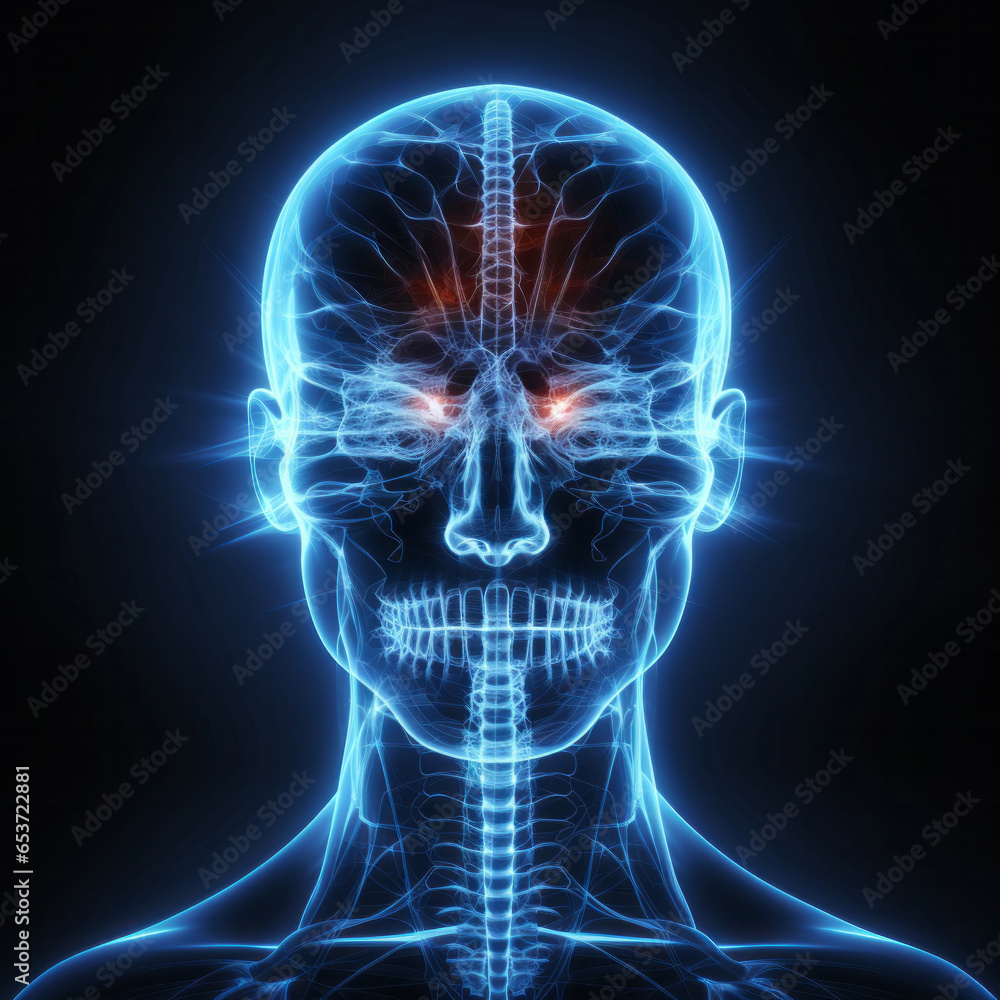 Abstract human head scan. Wellness or disease concept, medical ...