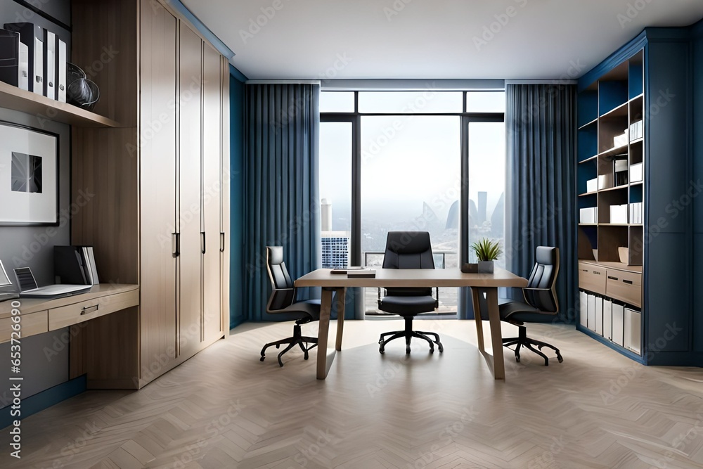 modern office room interior with a window wall Stock Illustration ...