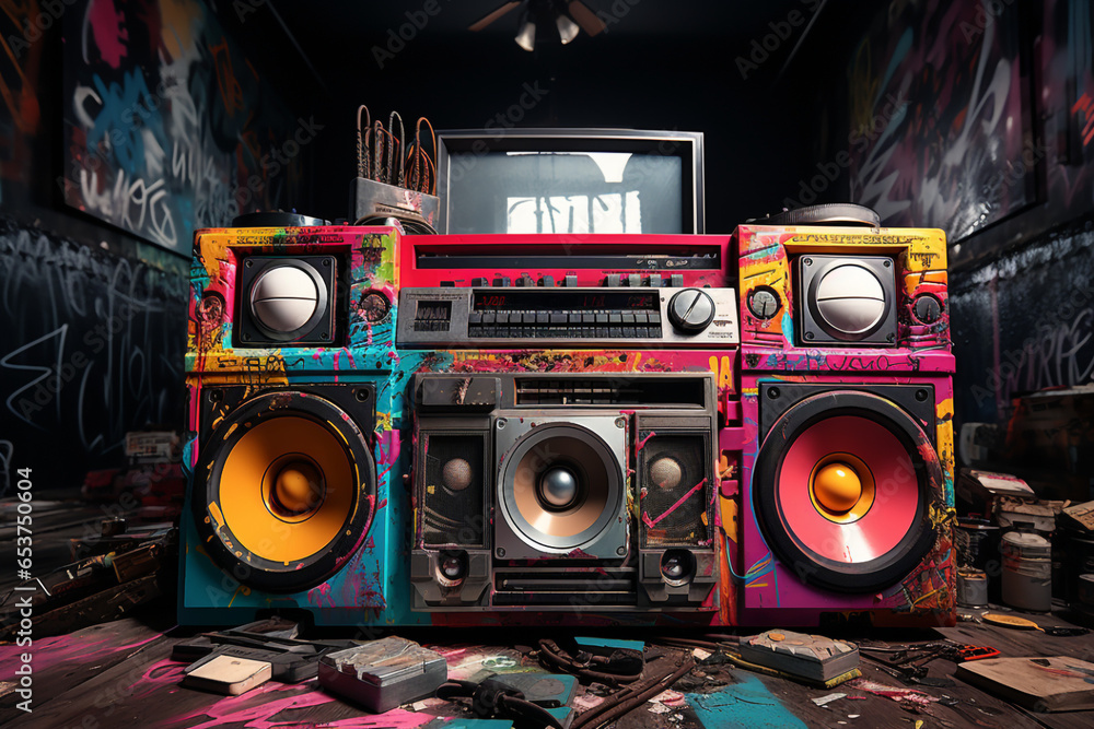 Retro old design ghetto blaster boombox radio cassette tape recorder ...