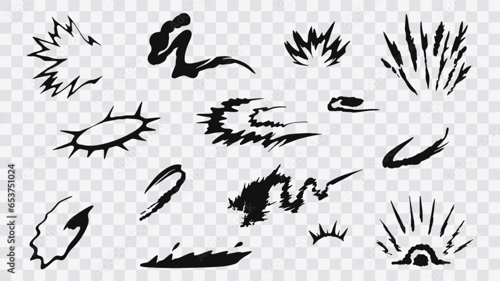Cartoon spark and explosion effect set. Vector comic boom blast clouds ...