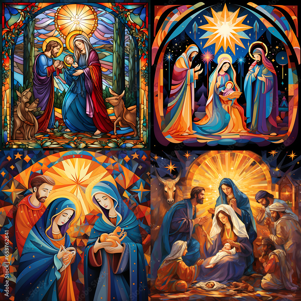 beautiful nativity Christmas card biblical nativity scene stained glass ...