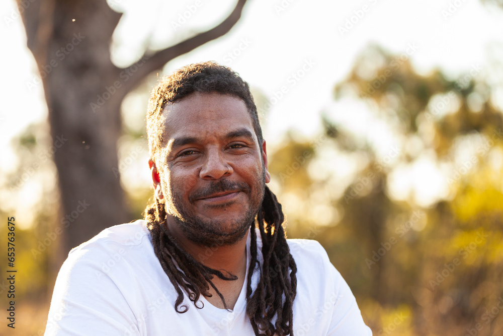 Smiling portrait of happy aboriginal man in his late thirties Stock ...