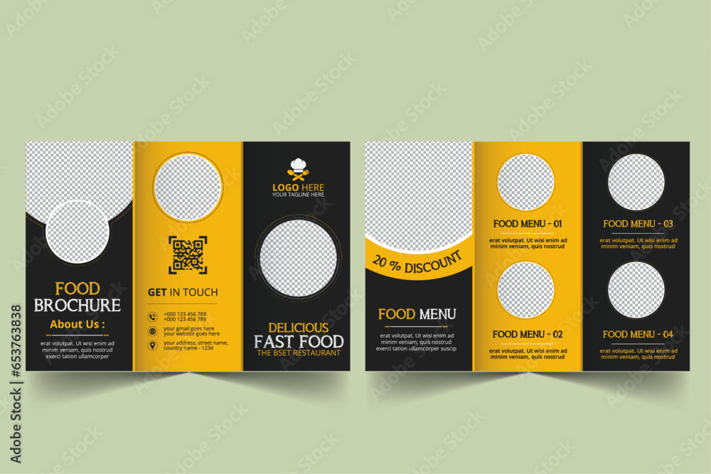 Fast food trifold brochure flyer template design, Food menu trifold ...