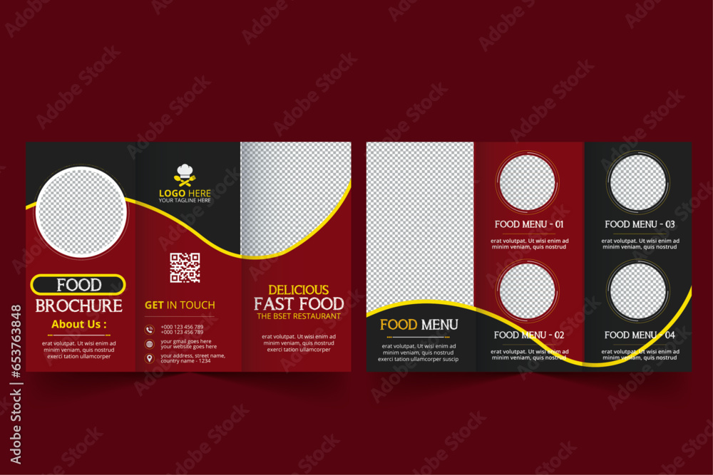 Fast food trifold brochure flyer template design, Food menu trifold ...