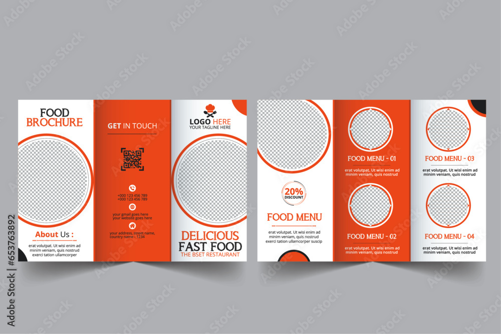 Fast food trifold brochure flyer template design, Food menu trifold ...