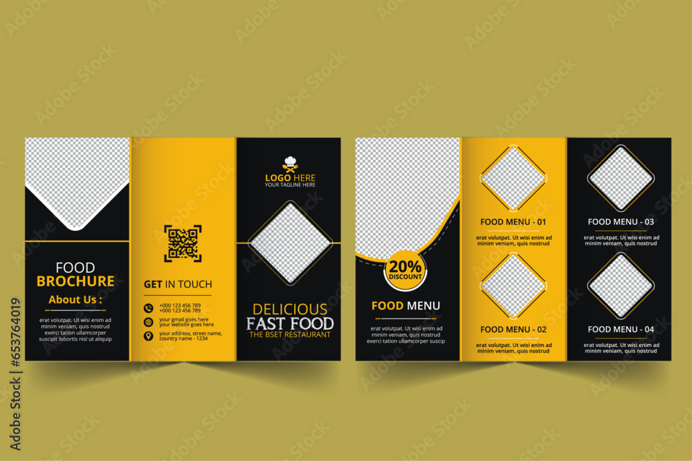 Fast food trifold brochure flyer template design, Food menu trifold ...