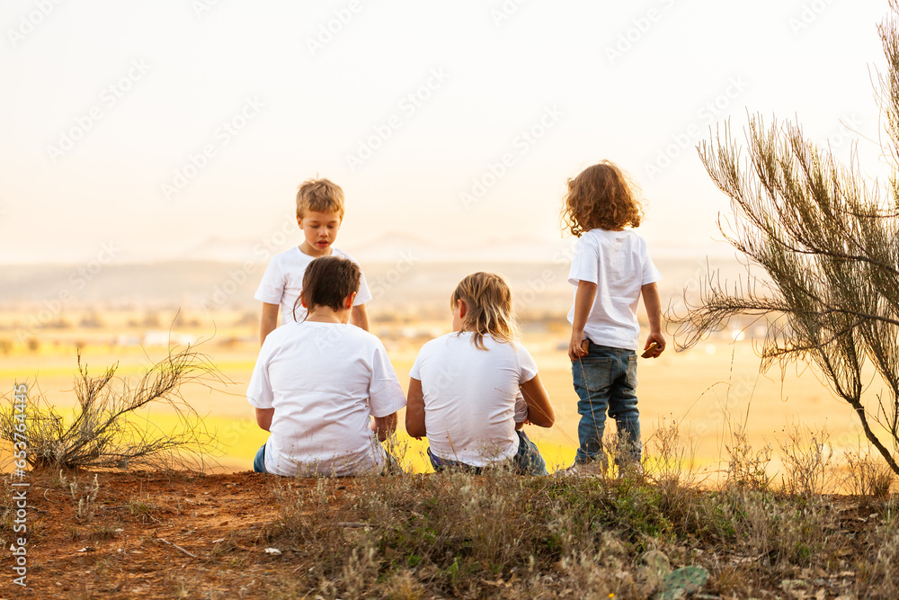 Aboriginal Australian kids play together at top of cliff in country ...