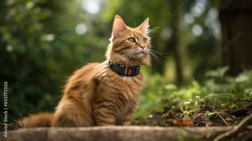 Pet Trackers and GPS cat Collars. Cat with tracking collar in the ...