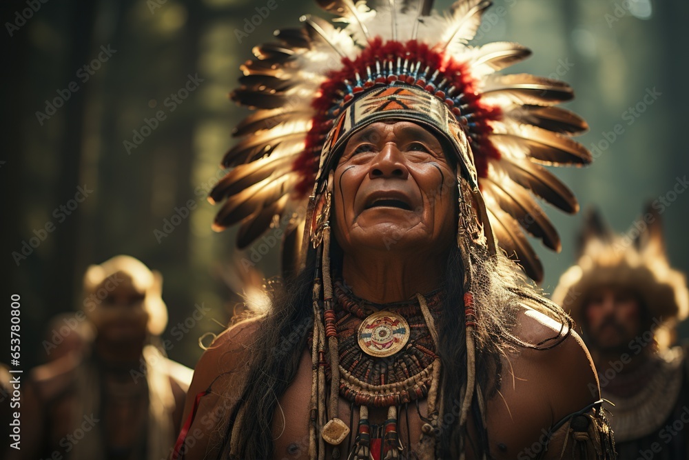 Group of Native American riders on horseback, carrying tomahawks and ...