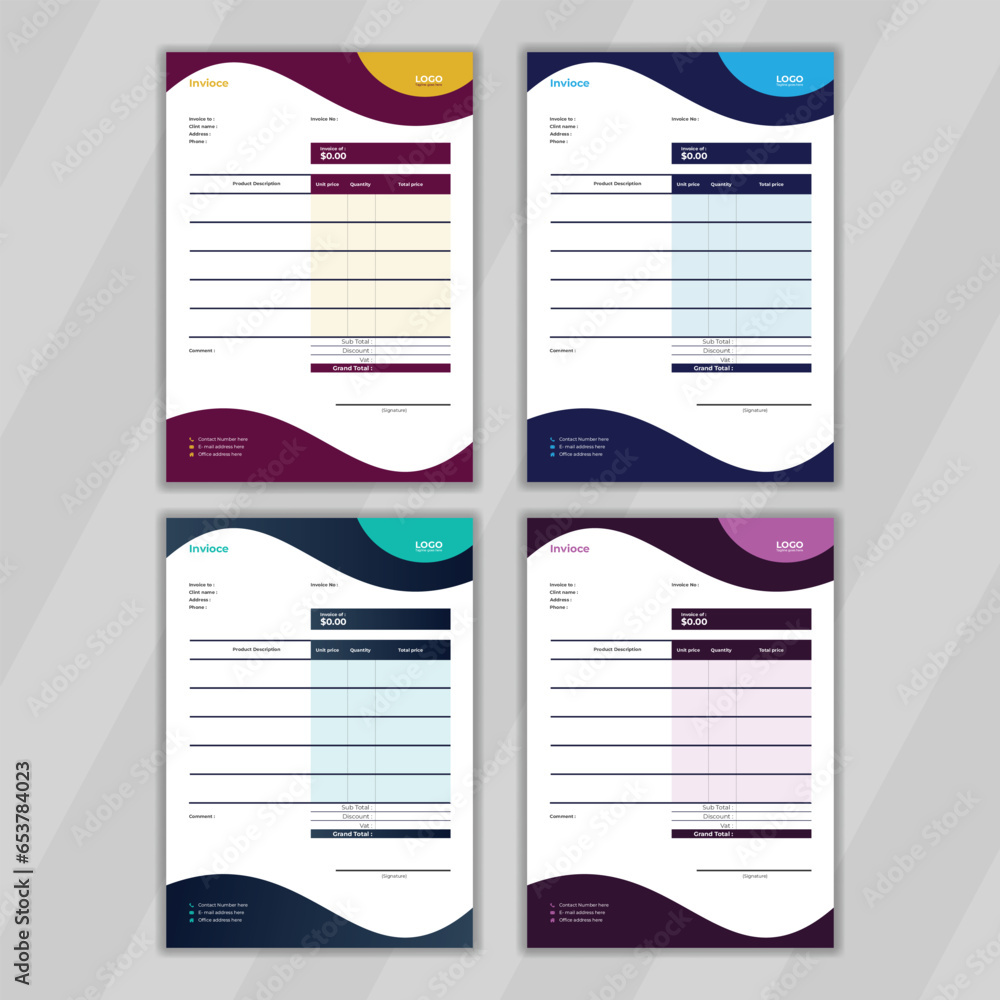Multiple Design Template for Invoice. A4 size billing design concept ...