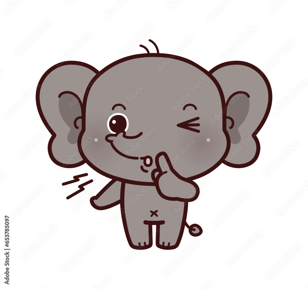 Hush. Little Elephant asking for silence or secrecy with finger on lips ...
