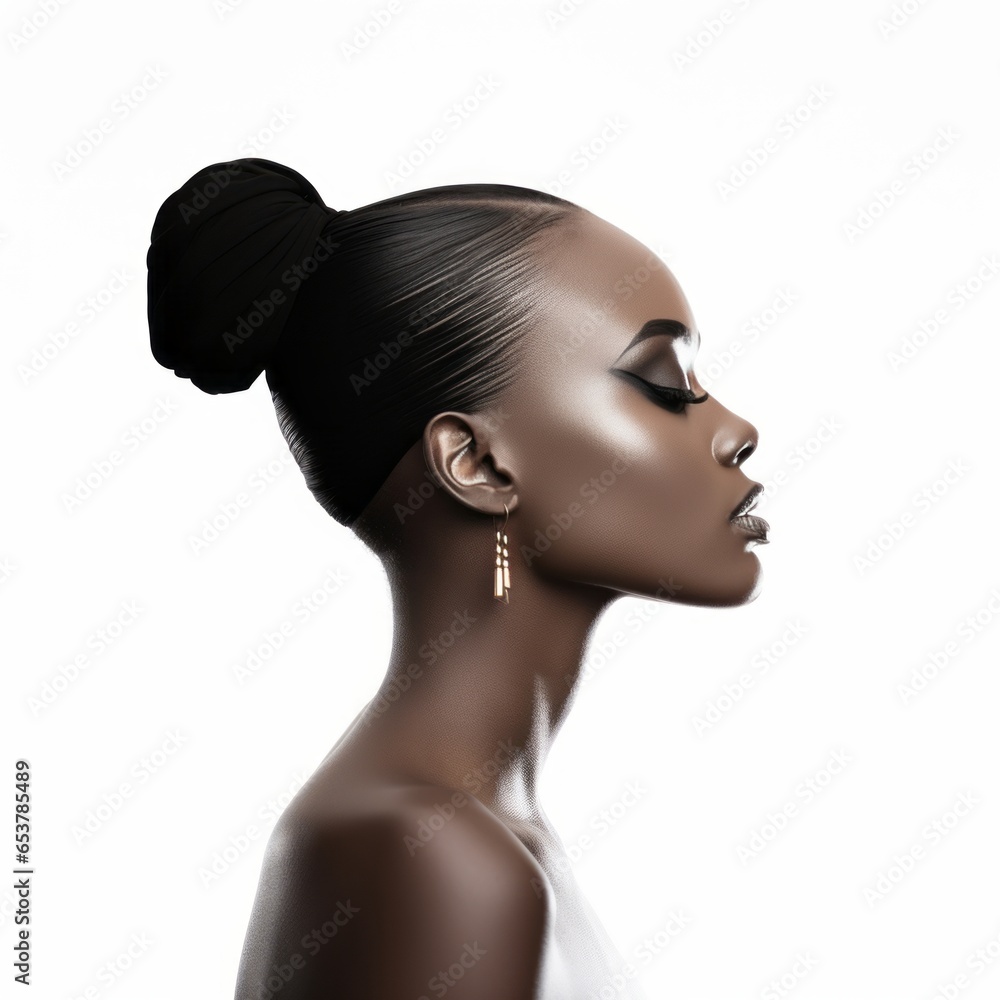 closeup side profile portrait of beautiful black african american woman ...