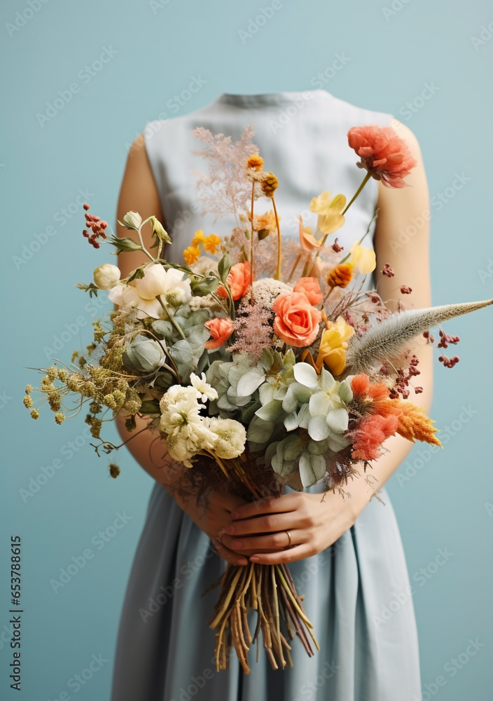Headless Woman Grasping a Vibrant Bouquet - A Strong Visual Metaphor ...