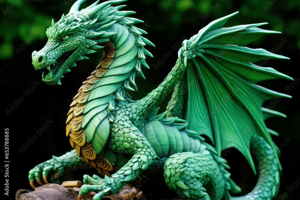 Green dragon statue. Symbol of 2024 on blurred background. Green ...