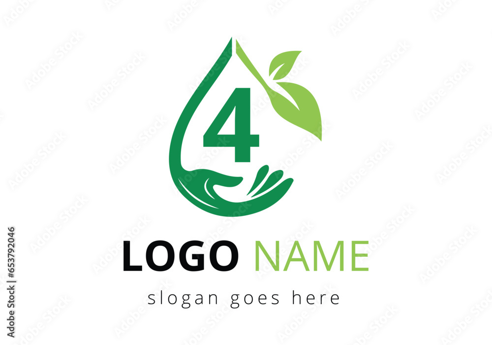 Letter 4 With Charity Help Hands Logo Design Vector Template ...