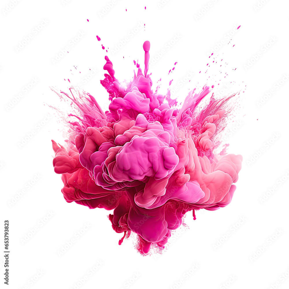 Powerful explosion of pink holi powder on transparent background ...