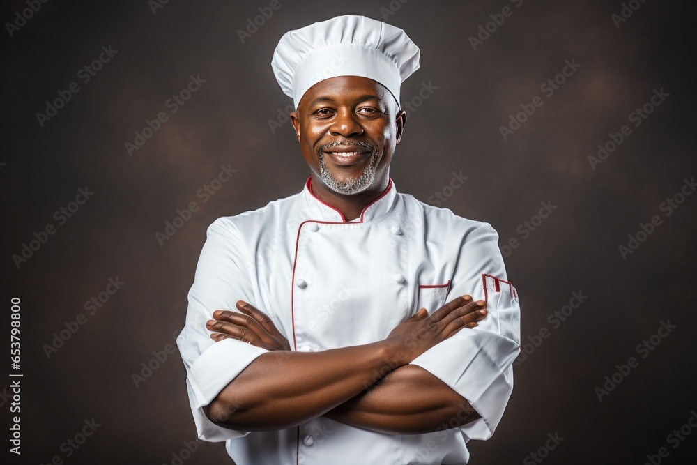 Black African American Chef pausing smiling happy face crossing arms in ...